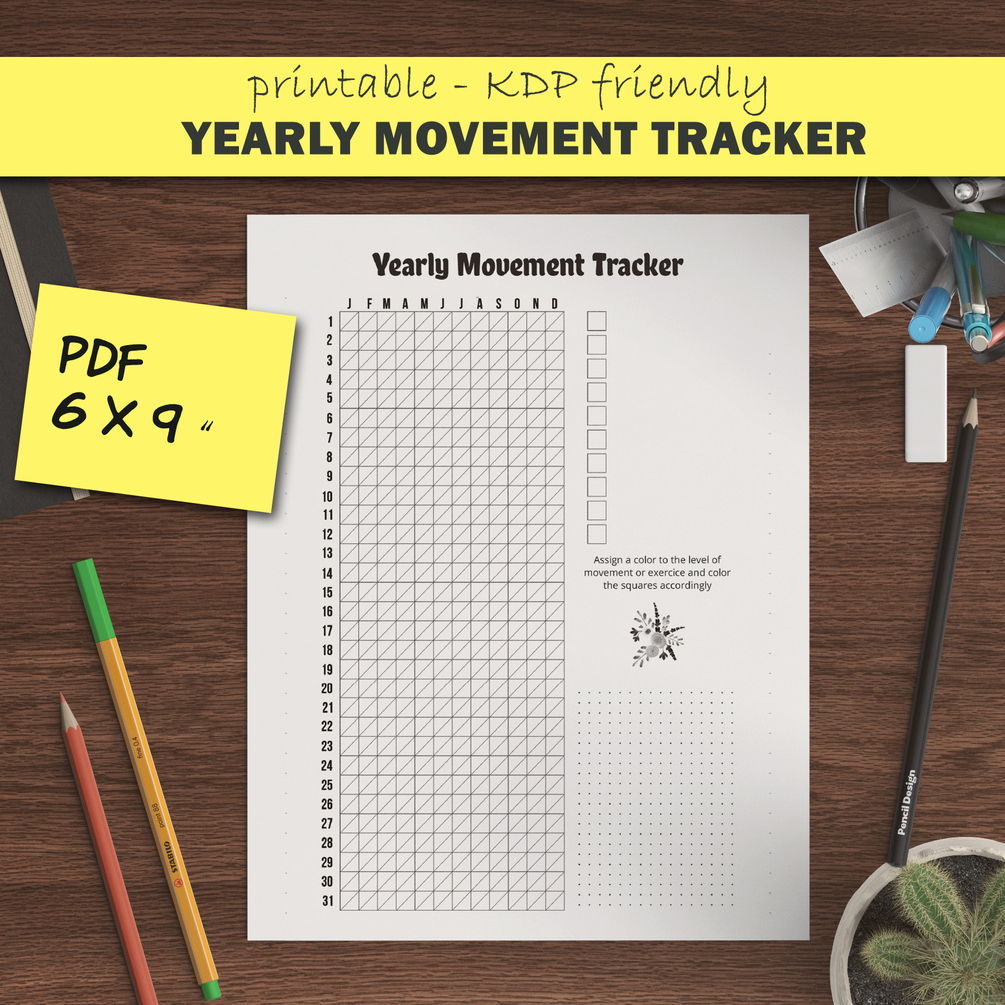 Yearly Movement Tracker | Printable 6x9 PDF | KDP interior element