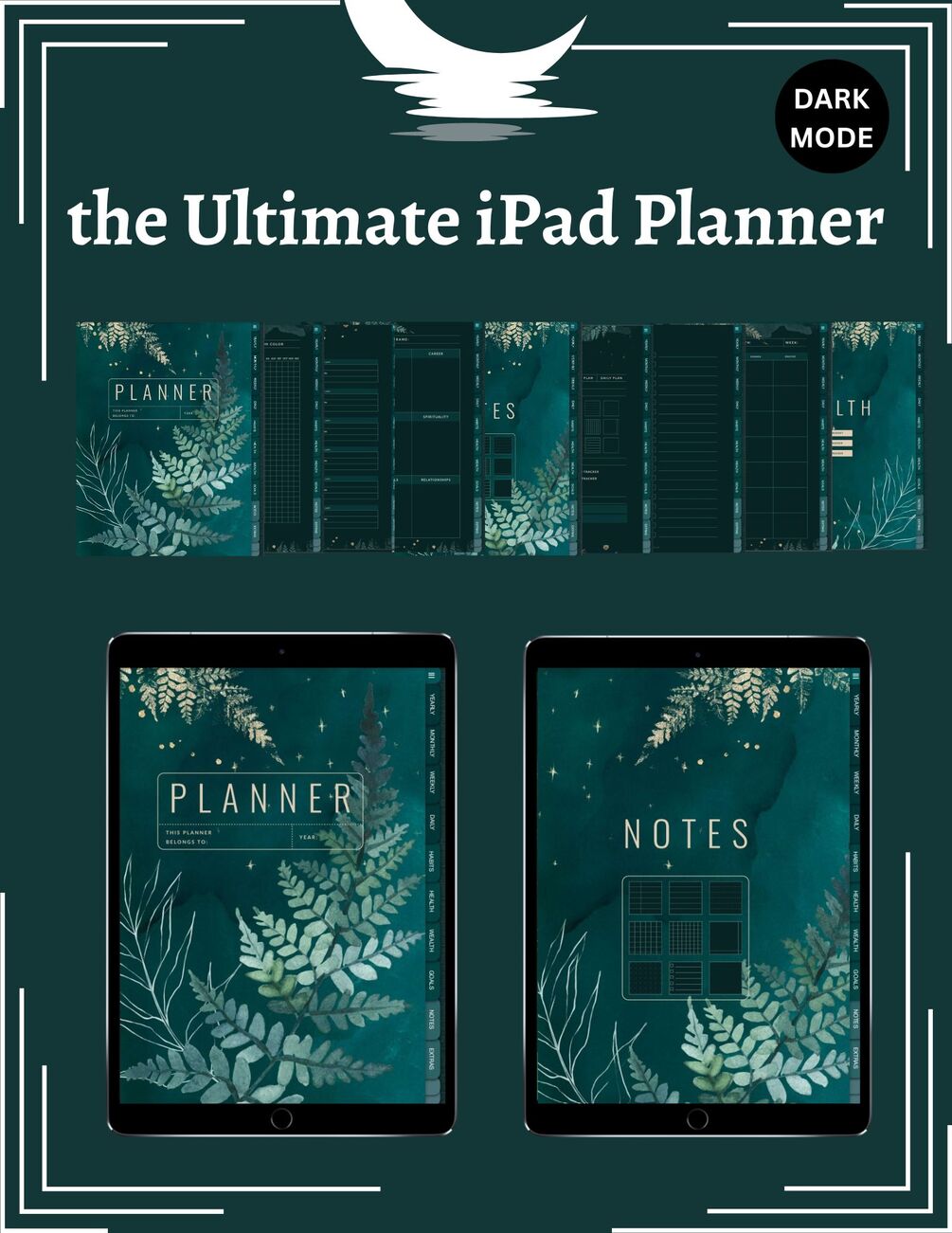 Undated iPad Planner Bundle for GoodNotes or Notability DARK MODE | All ...