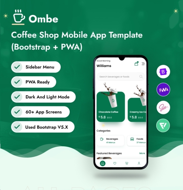 Themes Coffee Shop Mobile App Template (Bootstrap + PWA)