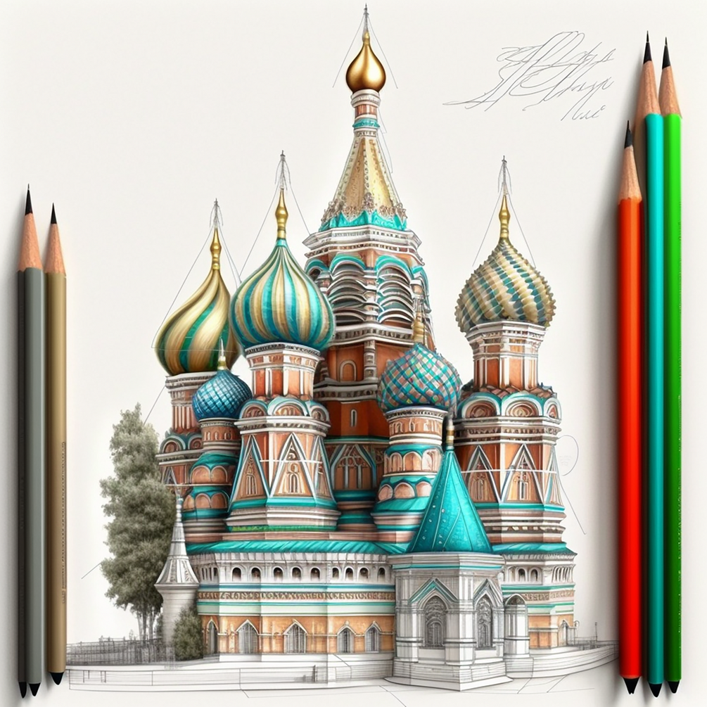 coloring book : St. Basil’s Cathedral in Moscow, Russia