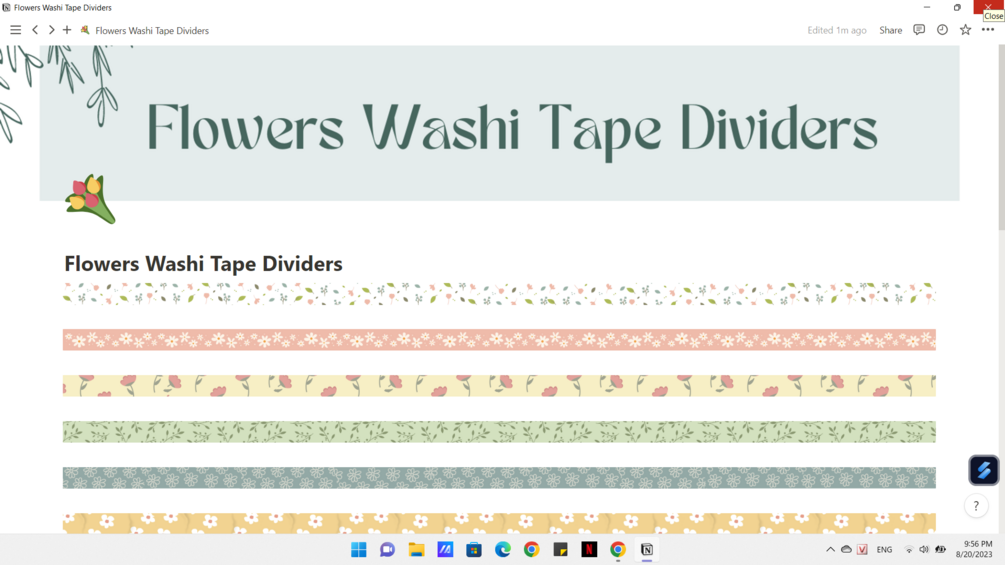 FREE Notion Divider Flowers Washi Tape