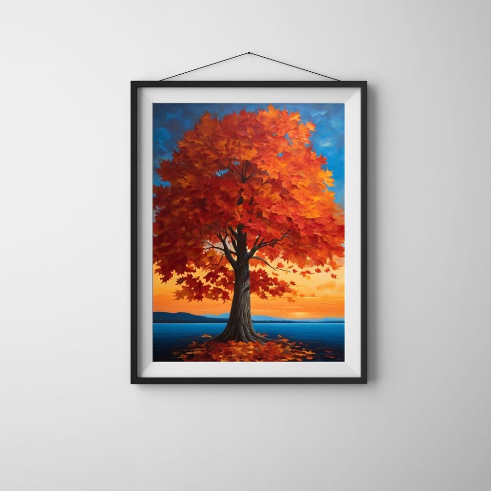 Sunset Solitude Maple Tree Art | Tranquil Lake Sunset Canvas Print