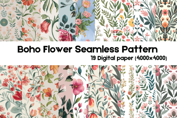 Boho Flower Seamless Pattern Set