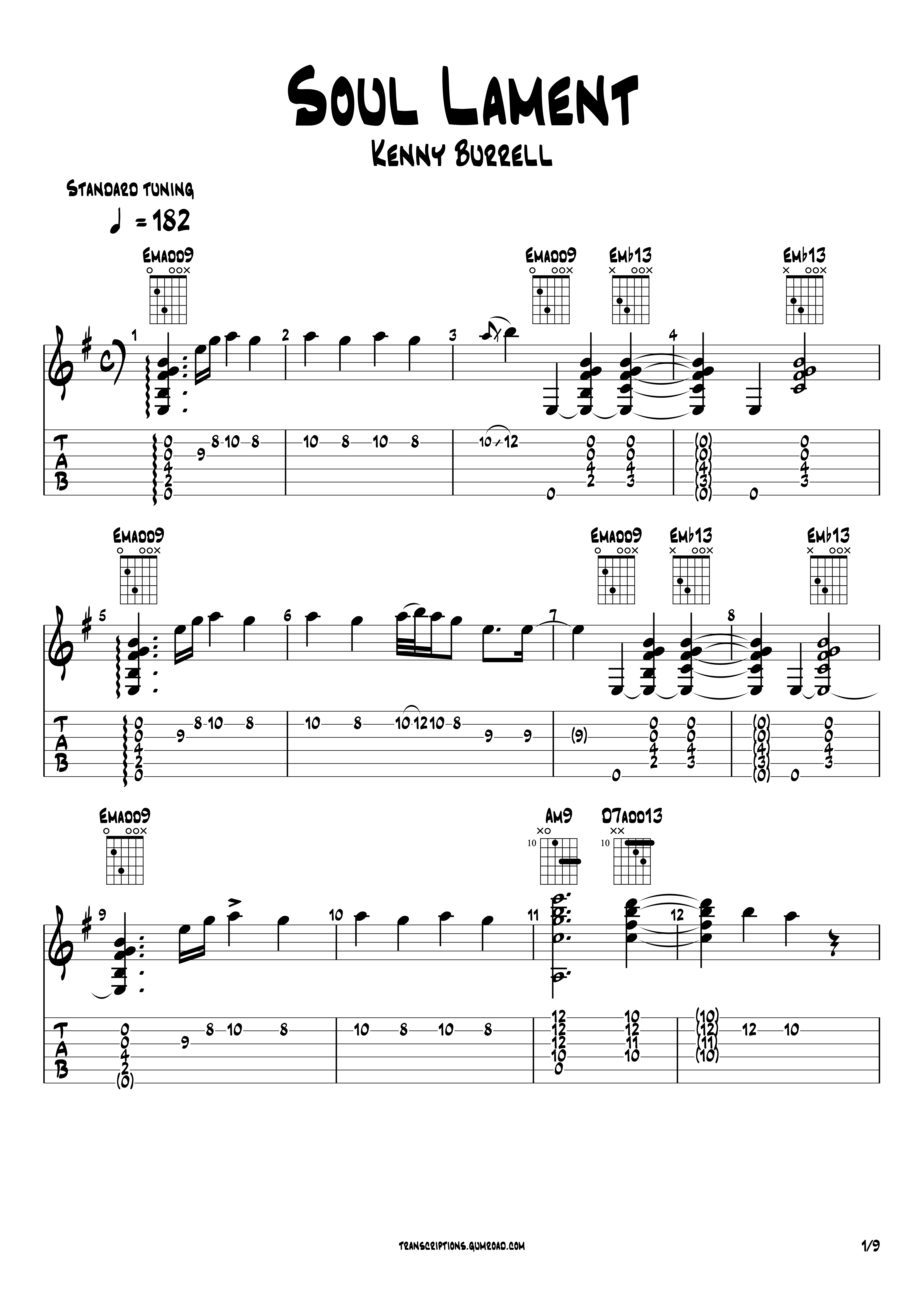 Soul Lament - Kenney Burrell [Jazz Guitar Transcription]