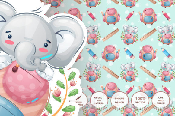 Set Cute Sticker - Seamless Pattern