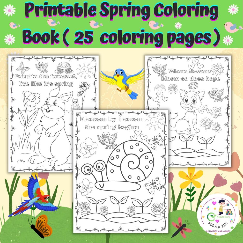 Printable Spring Coloring Book | Spring Activity | 25 Coloring Pages