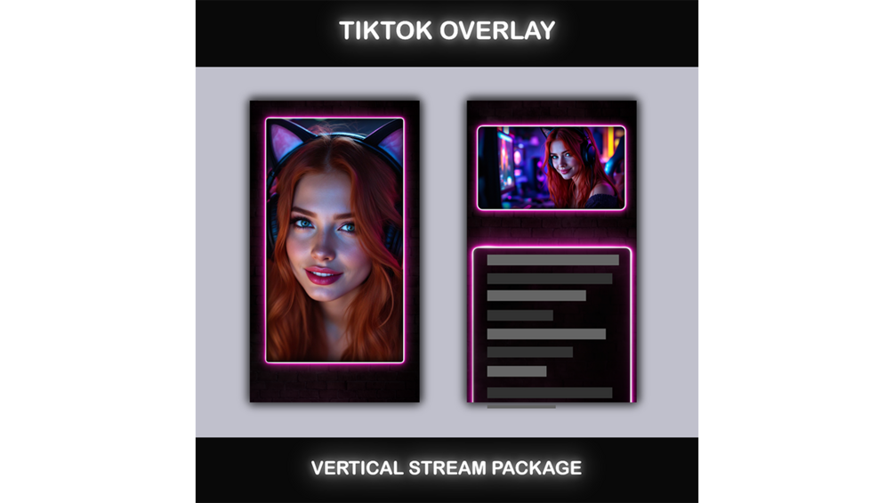 TikTok Live Overlay Pack, Neon Pink Animated Vertical Stream Layout | 9 ...