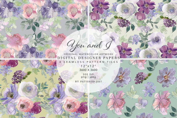 Watercolor Floral Seamless Pattern Set
