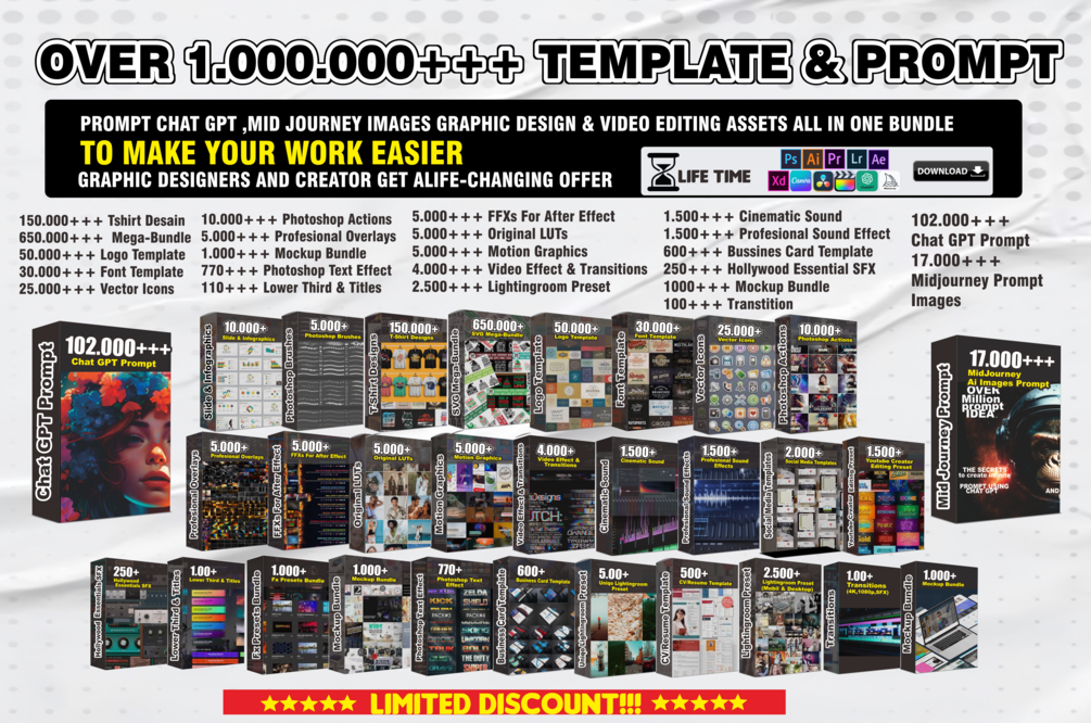 OVER 1.000.000+++ The Best Bundle Graphic Design & Video Editing Asset ...