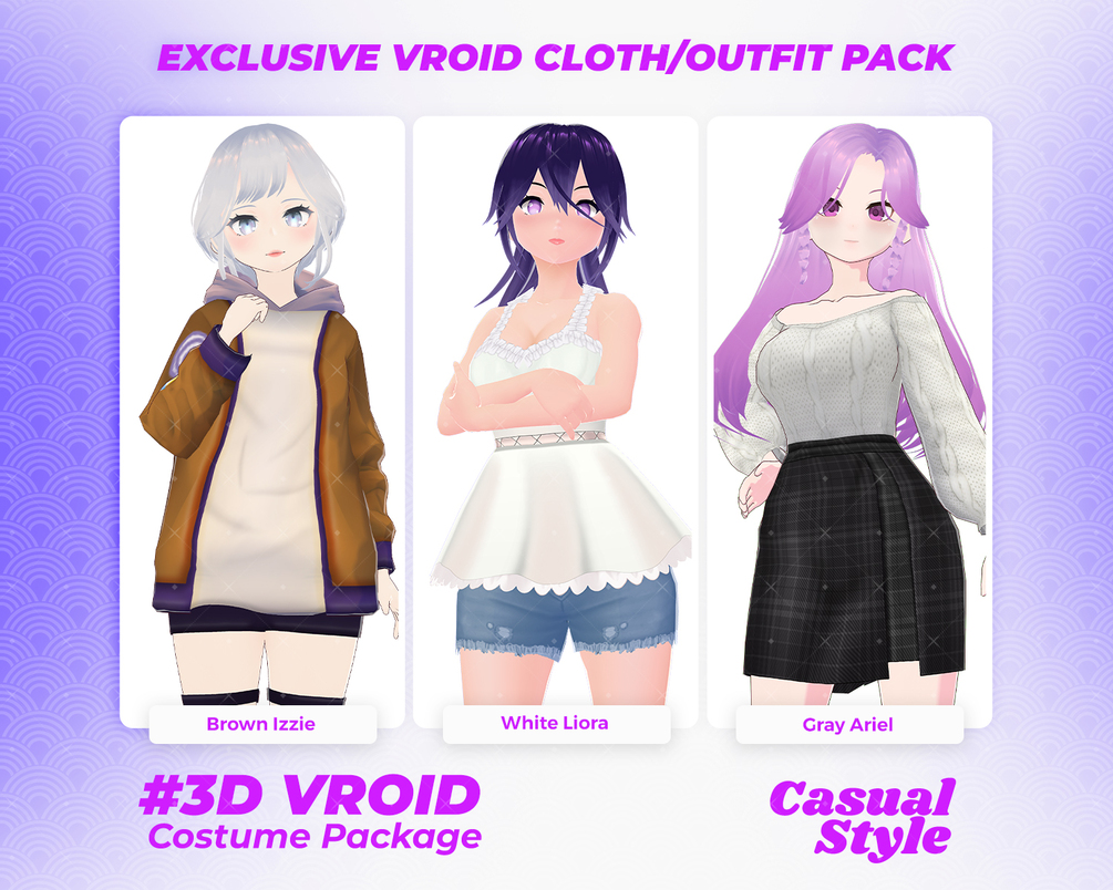 Streamer's Fashion Trio for 3D Girl Avatars - VRoid Clothing Pack, 3D ...