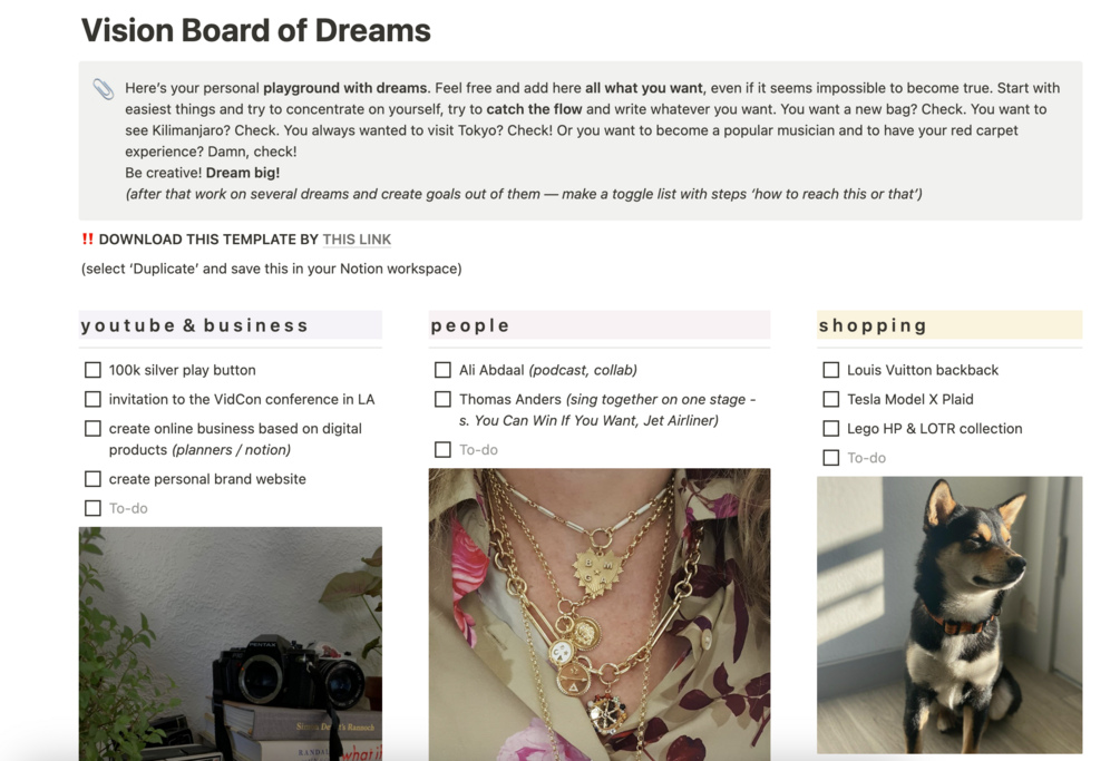 Vision Board Notion Template