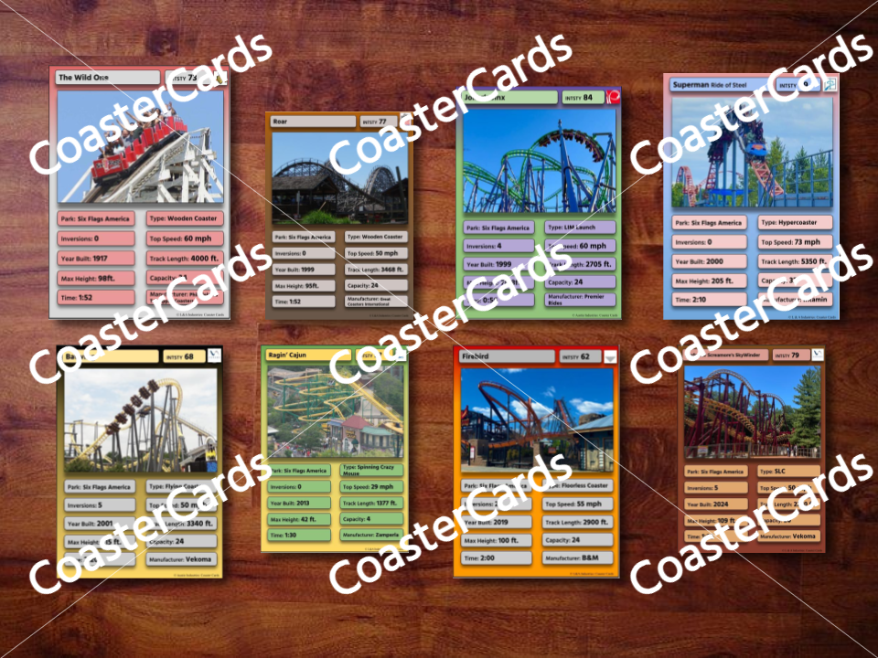 Six Flags America Coaster Cards Set. PNGS ONLY!