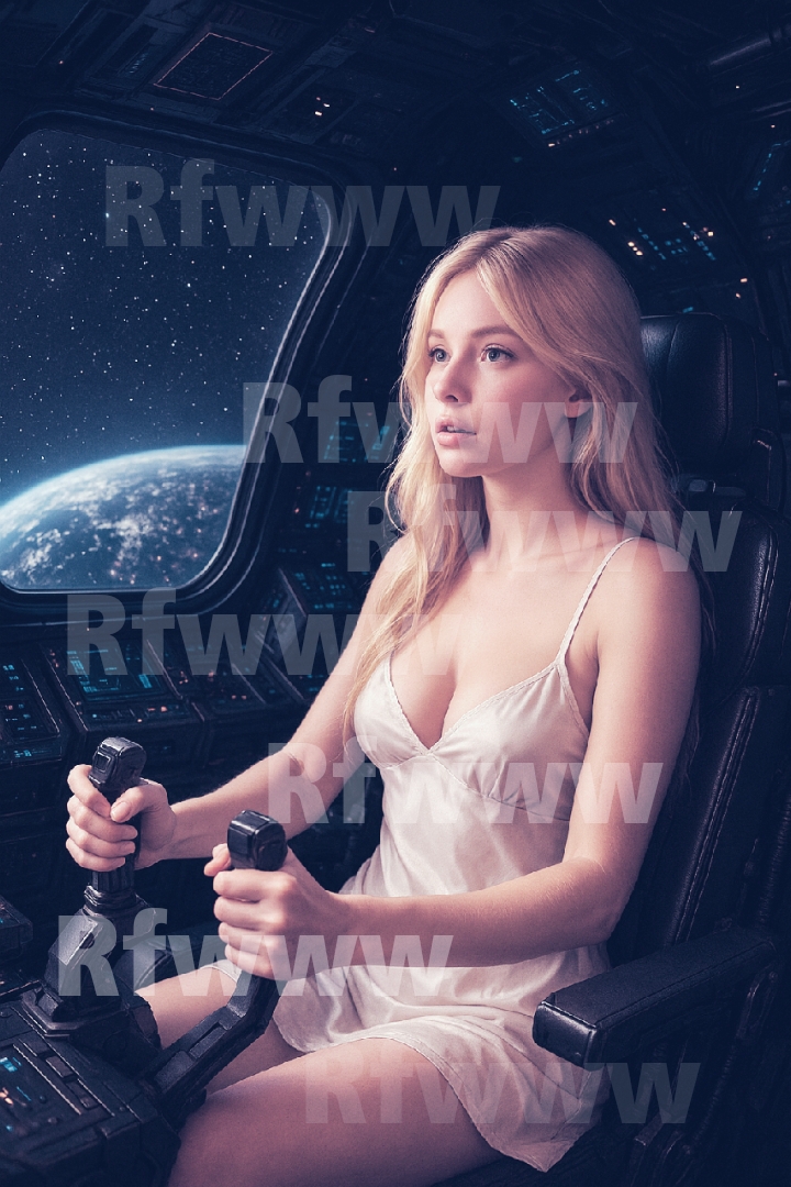 Cinematic Sci-Fi Space Pilot – Blonde Girl at Cockpit