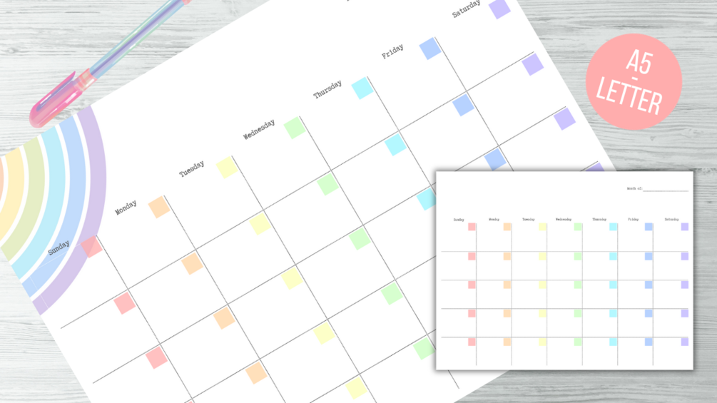 Rainbow Calendar Printable