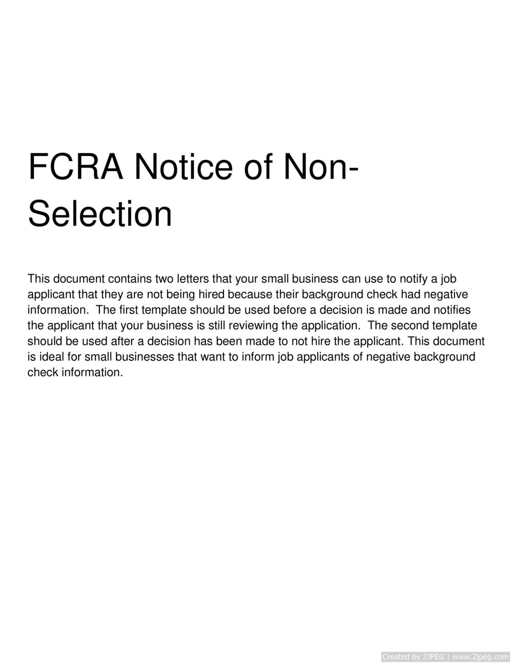 FCRA Notice of Non-Selection