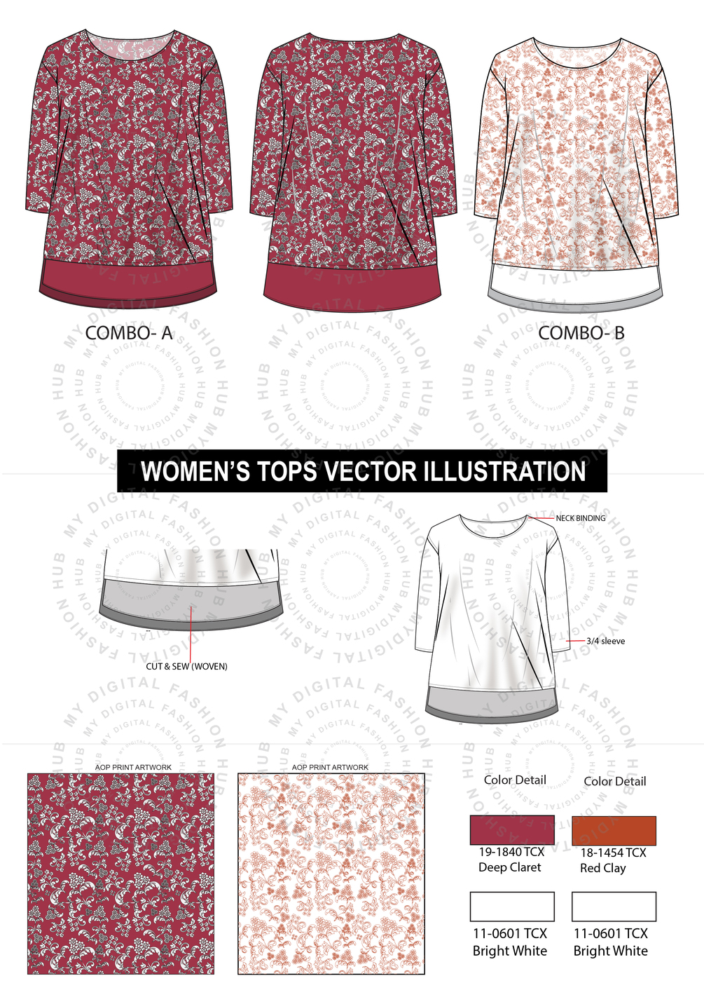 Women’s Tops Vector Illustration Pack | Fashion Flat Sketches (AI)