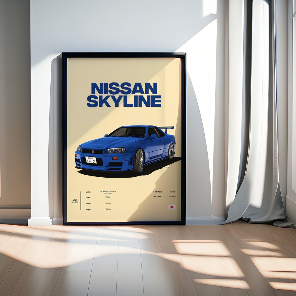 Nissan Skyline R34 Blue - Fast and Furious Movie Poster Digital Version