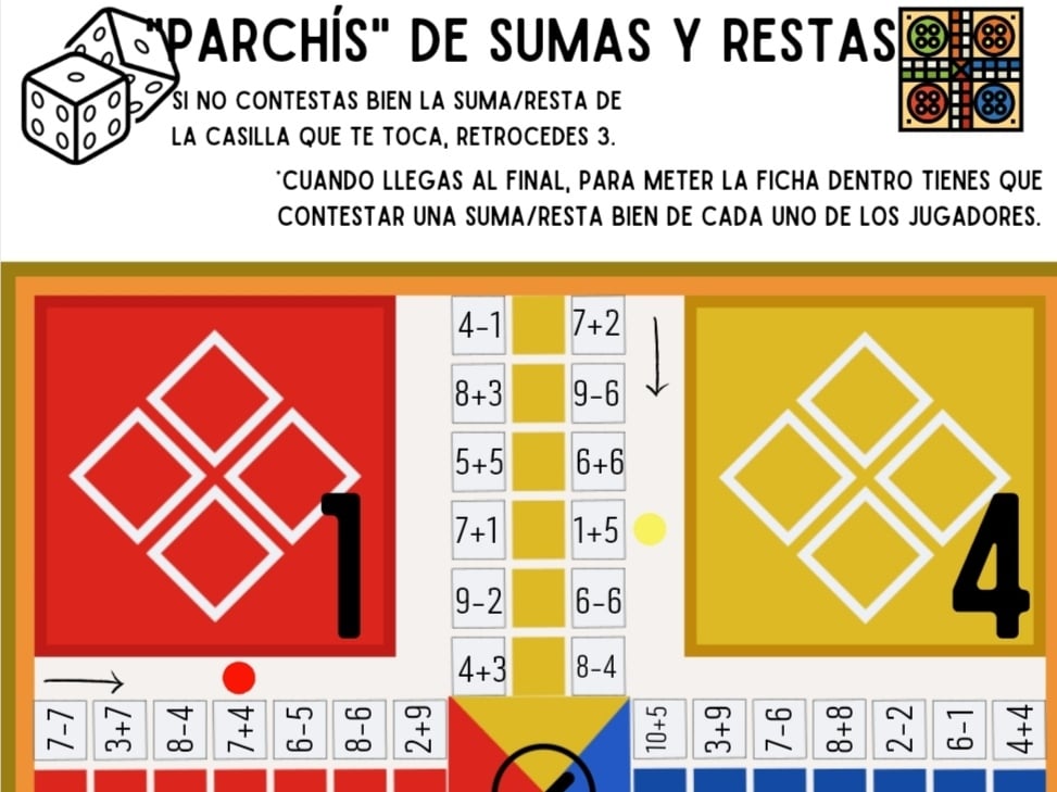 Parchís sumas y restas (castellao y valenciano).