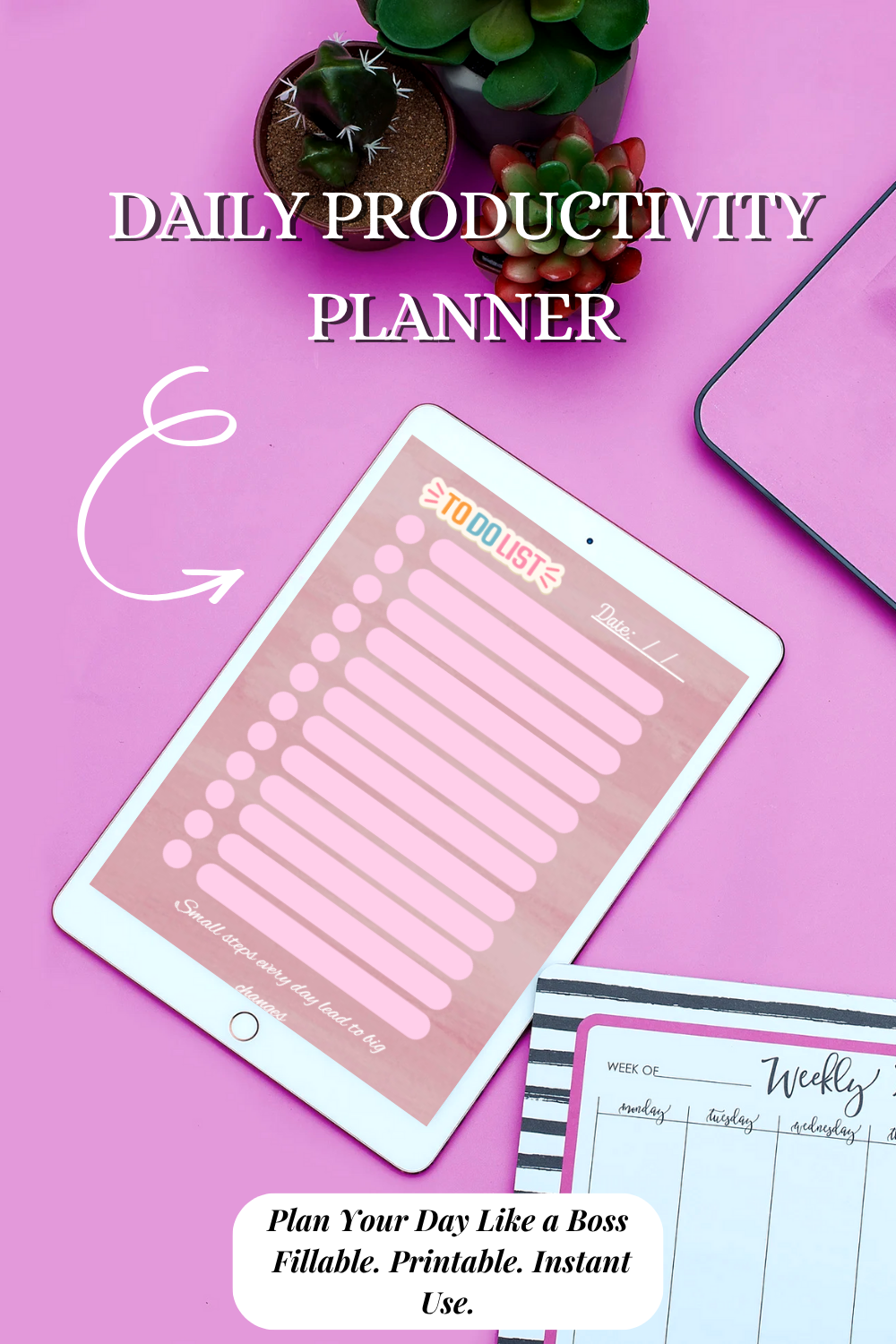 Daily Productivity Planner – Fillable & Printable | Digital Download