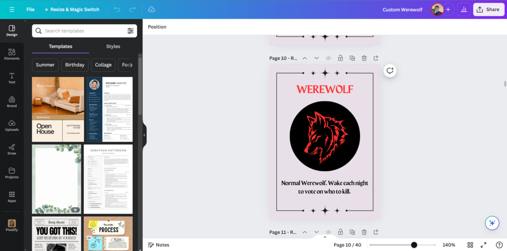 Werewolf Mafia Card Templates