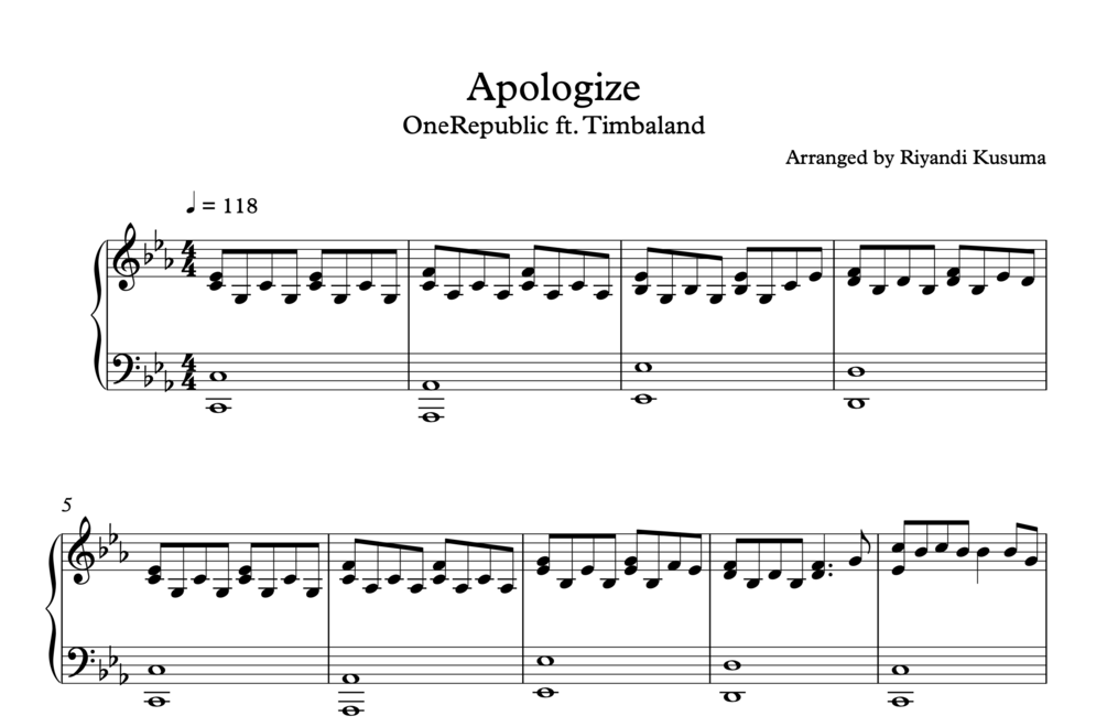 OneRepublic - Apologize (Sheet Music)