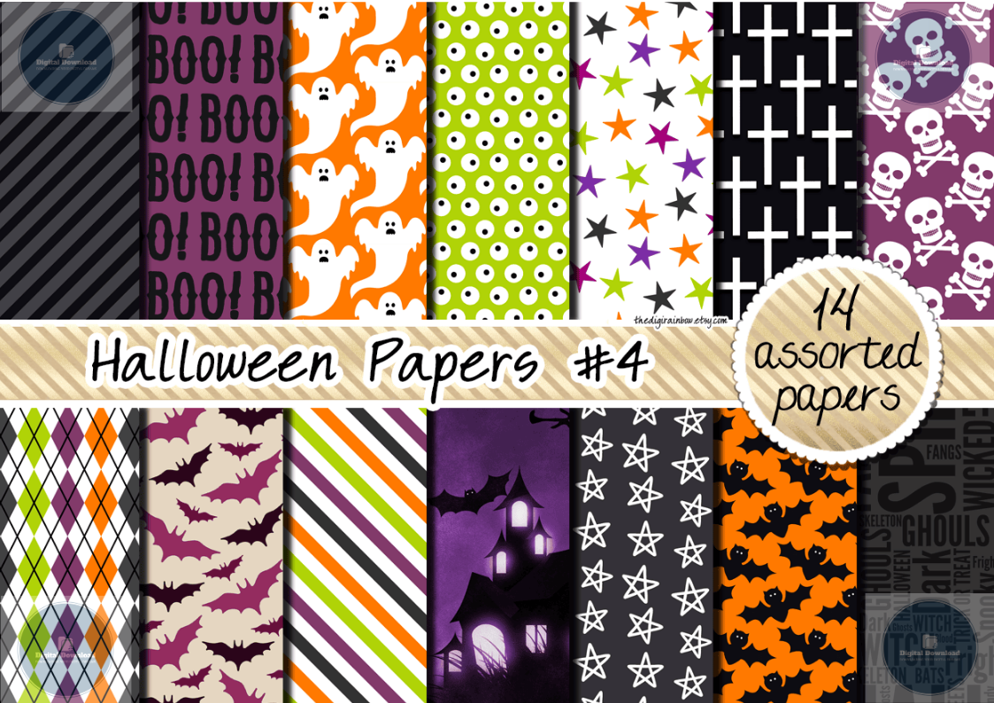 Halloween Digital Paper Pack - Spooky Patterns in High-Res JPEG -4