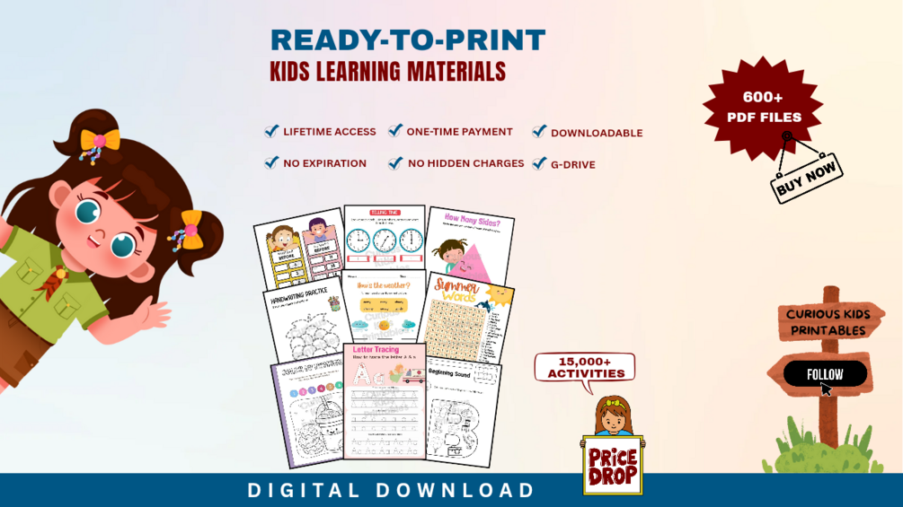 PRINTABLE KIDS LEARNING MATERIALS (alphabet, coloring, tracing, maze, etc.)