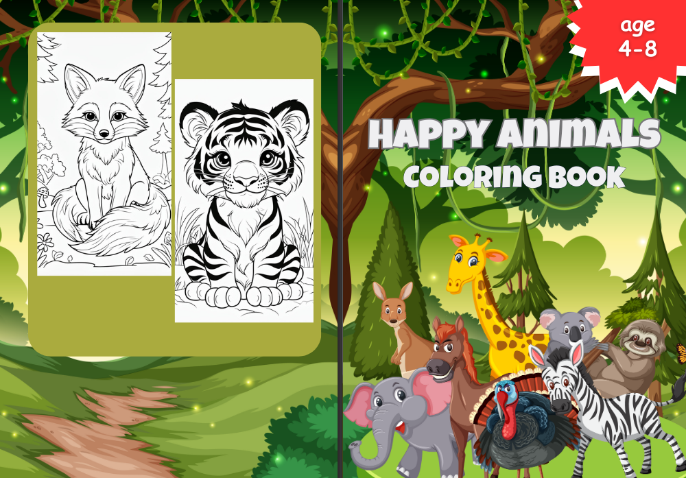 happy animals coloring book