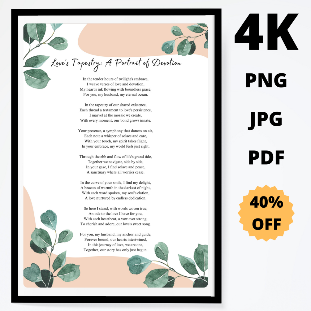 Wall art, Decoration, Gift Poem: A Portrait of Devotion
