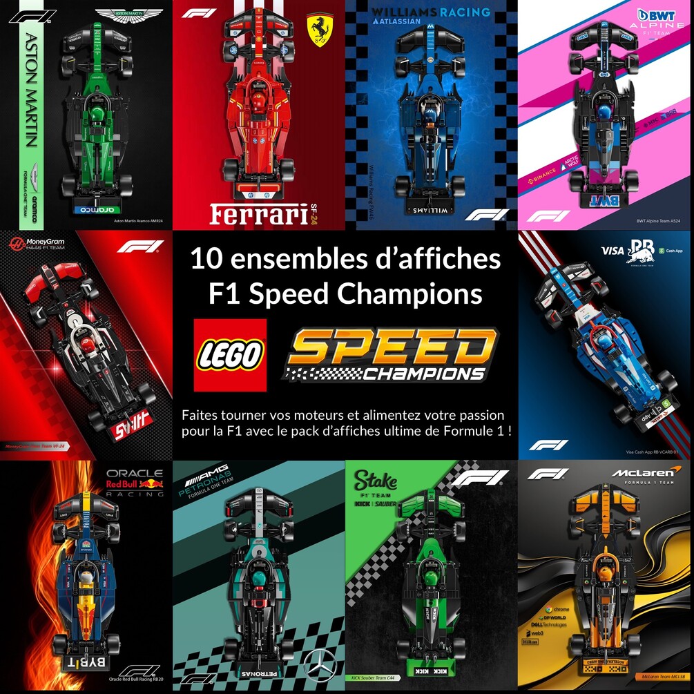 10 ensembles d’affiches compatible F1 Speed Champions LEGO 🏎️🔥 (18x24 cm)