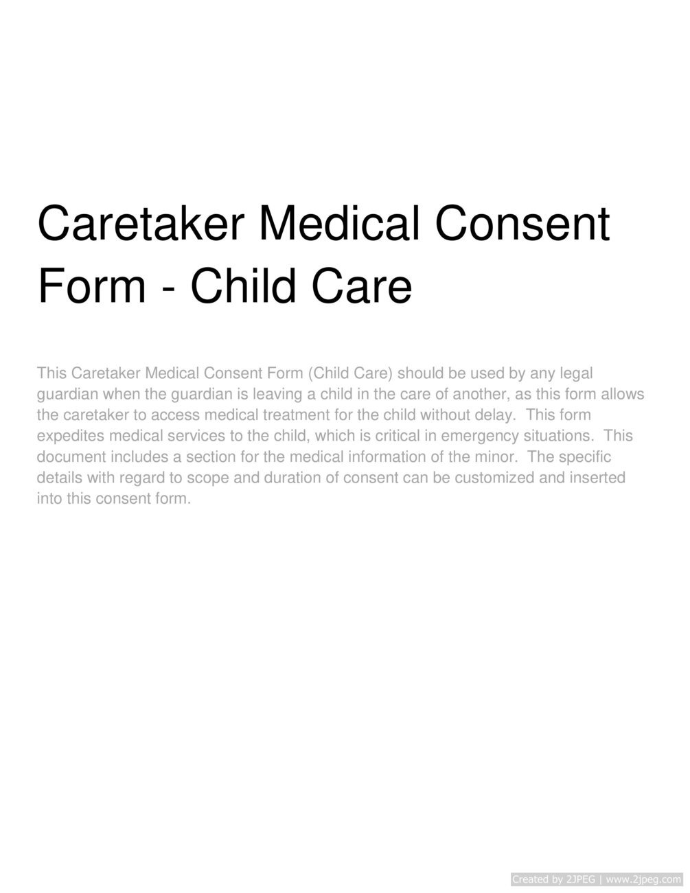 Caretaker Medical Consent Form - Child Care