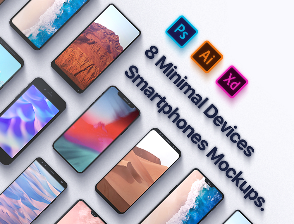 8 Minimal Smartphone Devices Mockup
