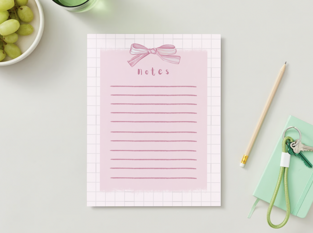 Chic Pink Notes with Bow - Digital Download & Printable Stationery PDF