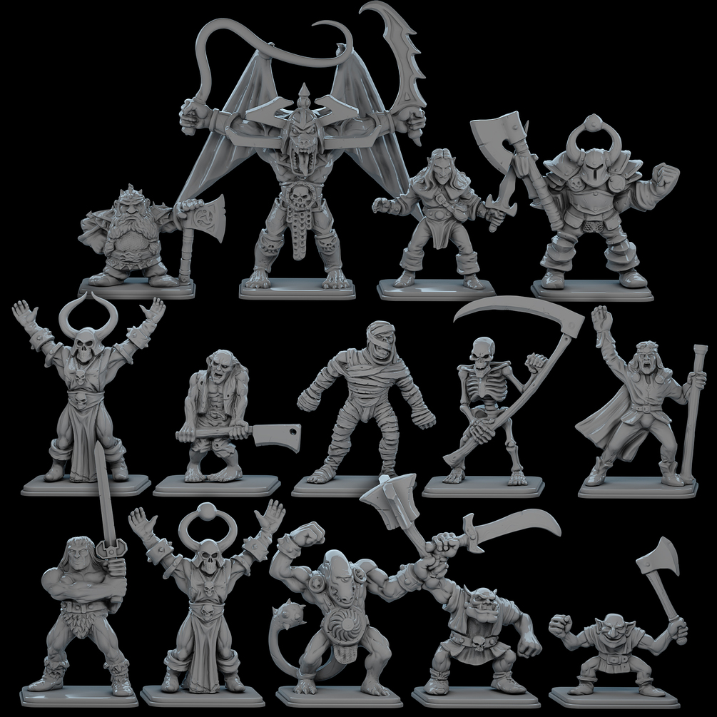 Tabletop Minis - 14 Figures / 28 Files - 4 Heroes - 10 Monsters