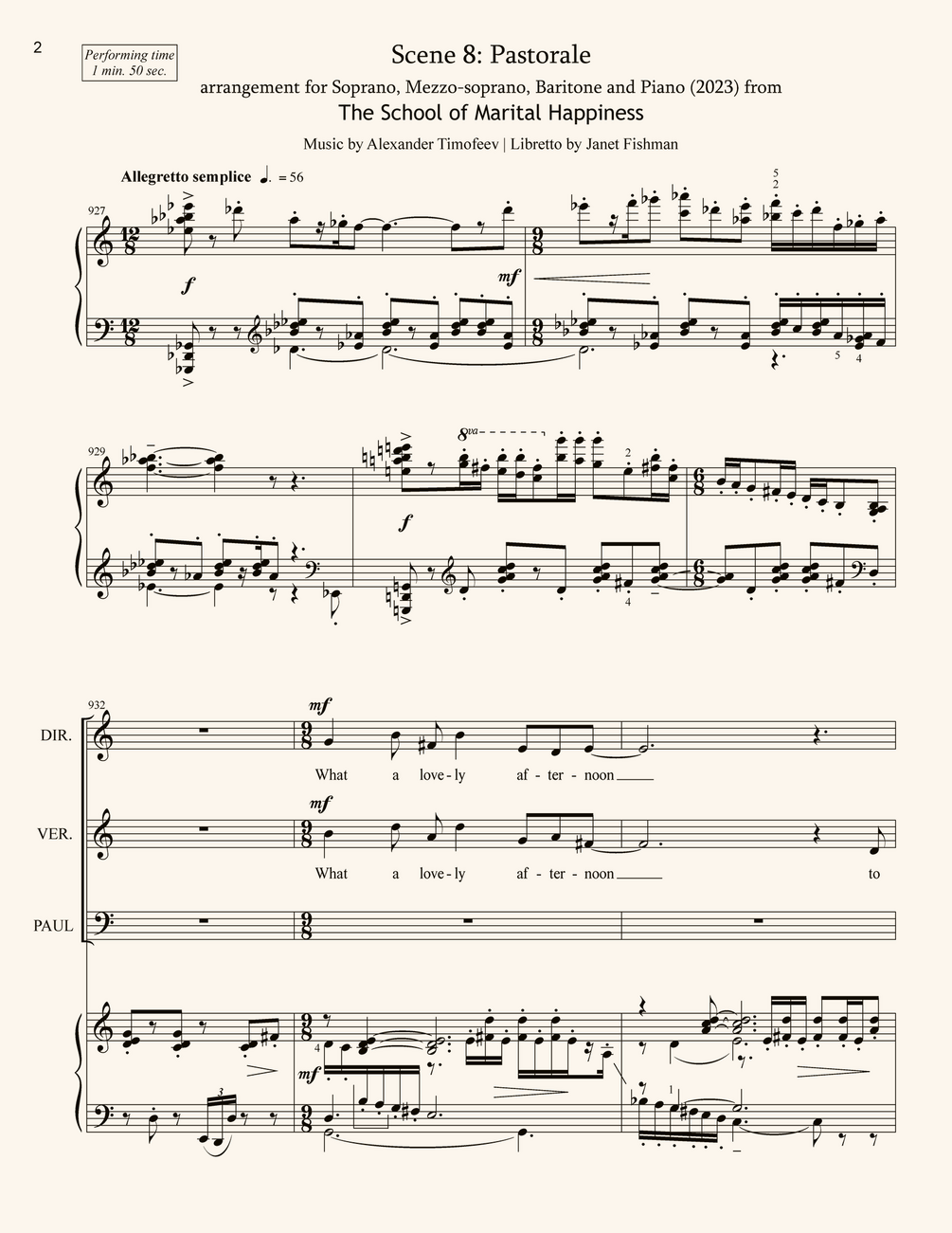 Pastorale "What a lovely afternoon" (arrangement for Soprano, Mezzo-soprano, Baritone and Piano ...