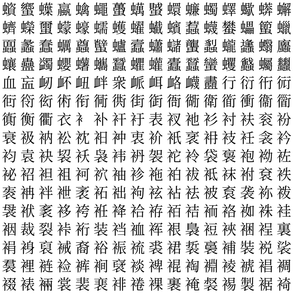 Unicode CJK 8800-88ff, 256 letters, SVG file for 2d and 3d