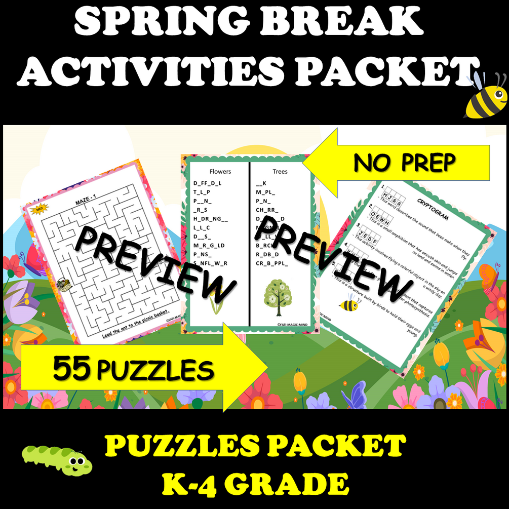 Before & After Spring Break Activities Packet Puzzles Mazes Cryptogram ...