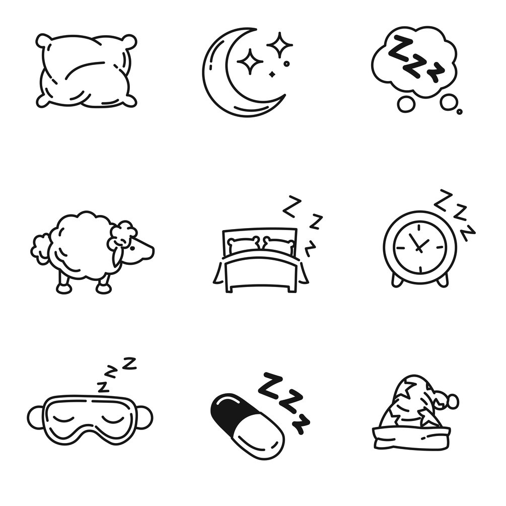 Hand Drawn Sleep Icons Set – Cartoon Bedtime and Relaxation Vectors