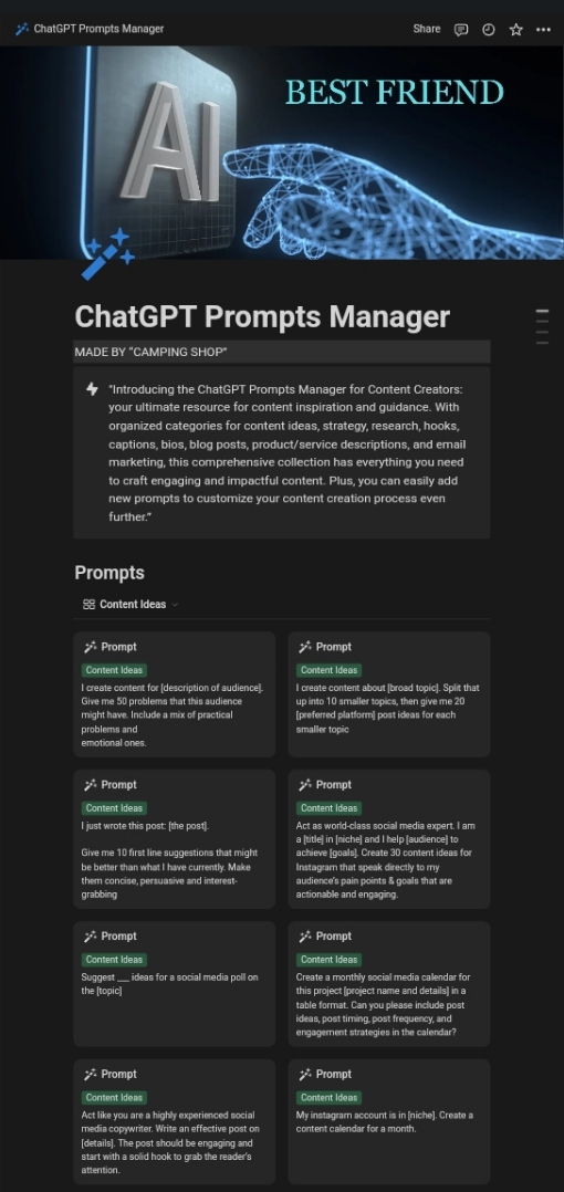Premium Chatgpt Prompts Manager notion template