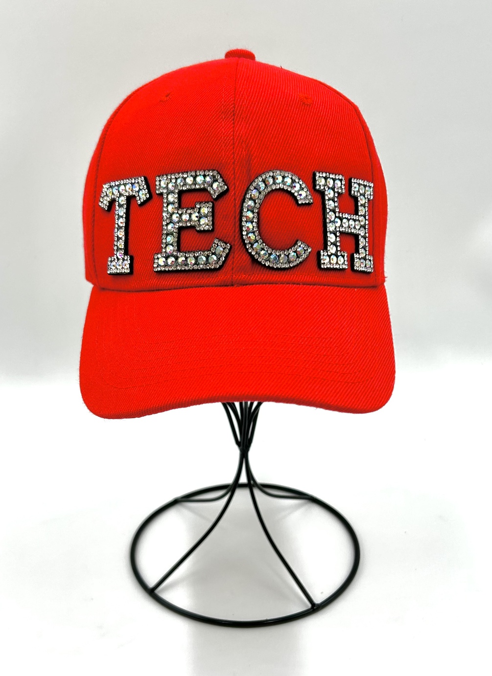 Tech Black Rhinestone Letter Baseball Cap- Red Classic Cap