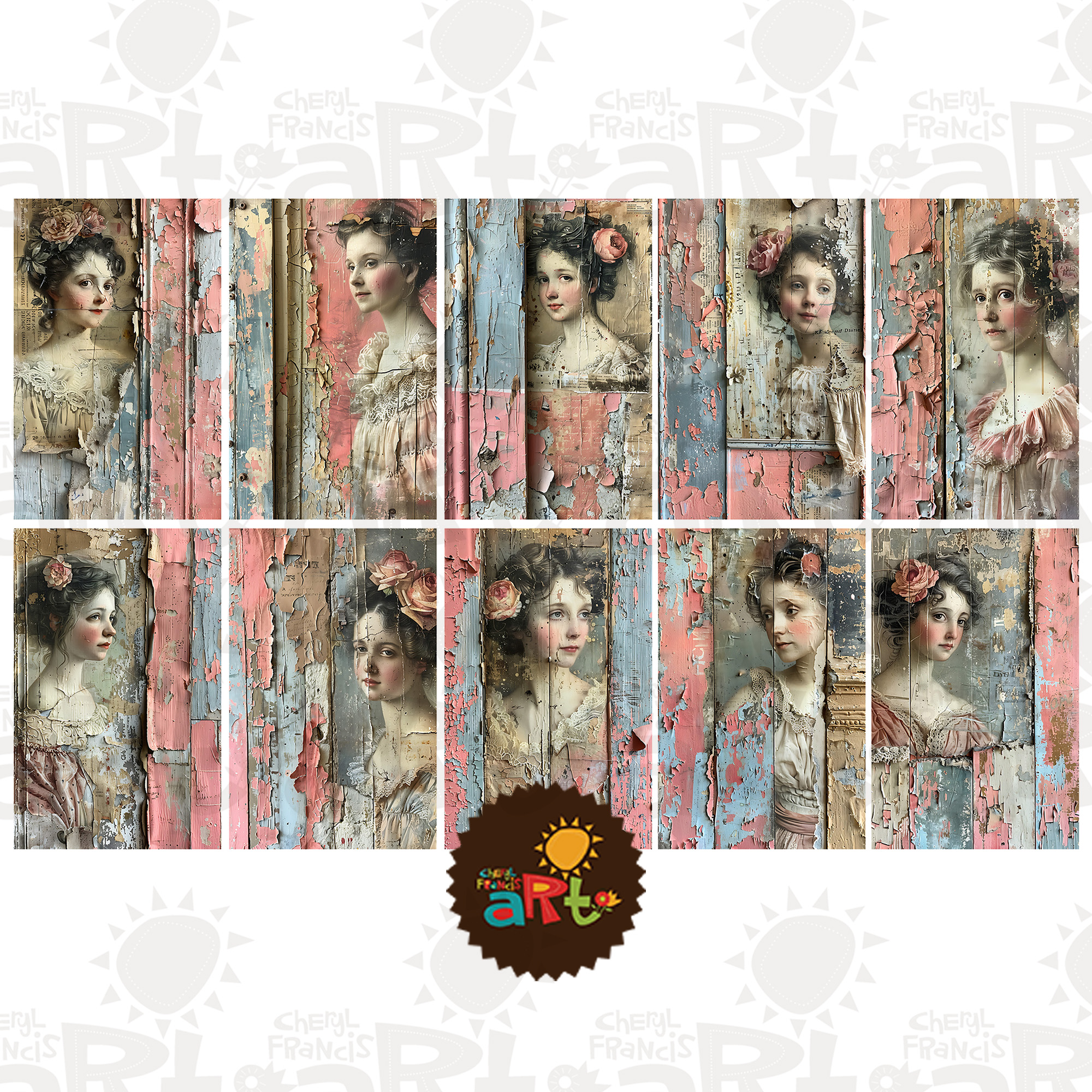 20 pc Peeling Paper and Paint Portrait Young Lady Printable Junk ...