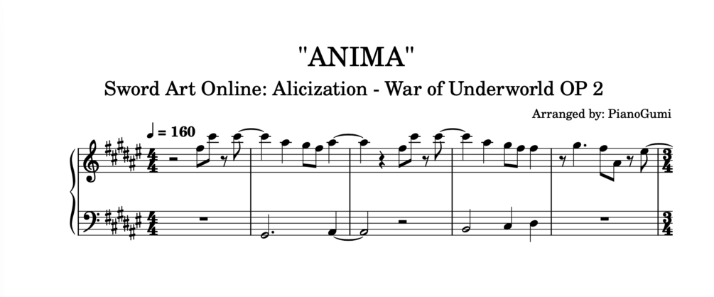 Sword Art Online Alicization War of Underworld OP 2 - "ANIMA" - EASY Piano Sheet Music
