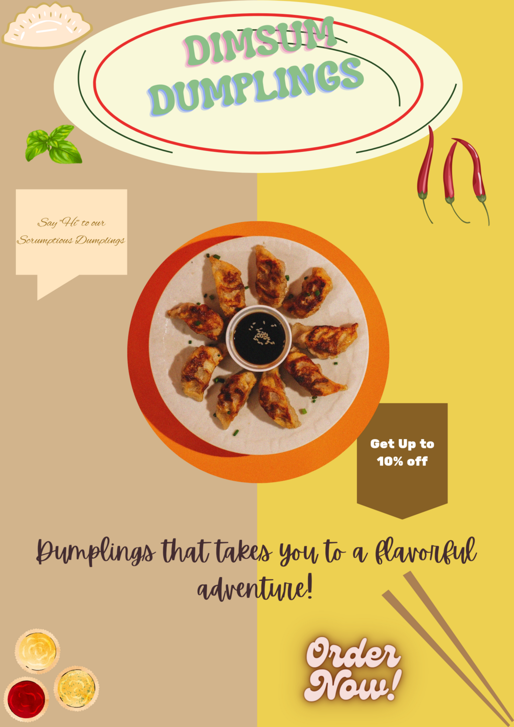 Canva Poster Template for a Dumpling business.