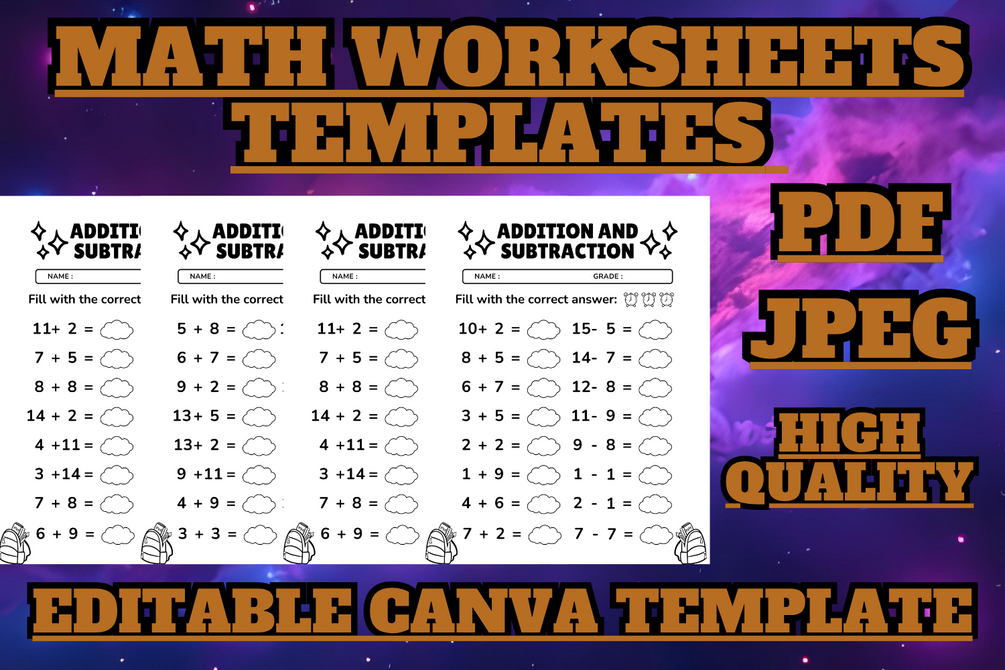 Editable Subtraction and addition Math worksheets templates
