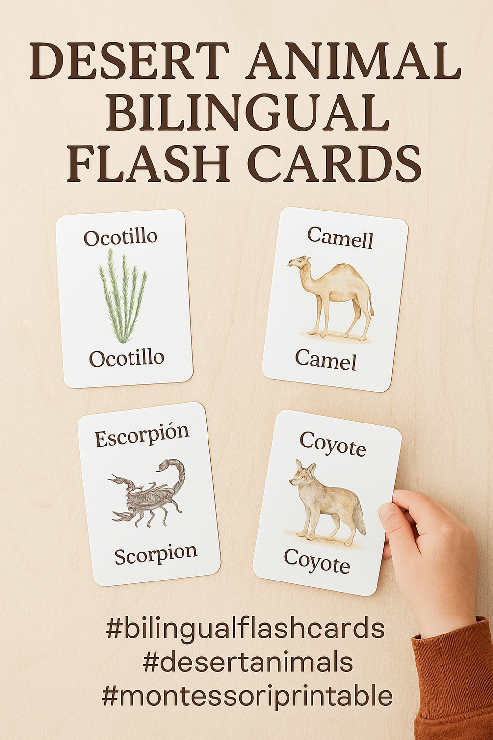 Printable Desert Animal Flash Cards Bilingual English Spanish Nature ...