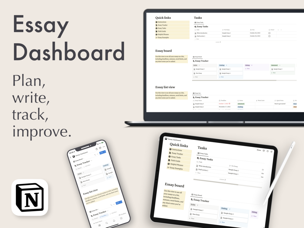 All-In-One Student Essay Dashboard (Notion Template) – Plan, Write ...