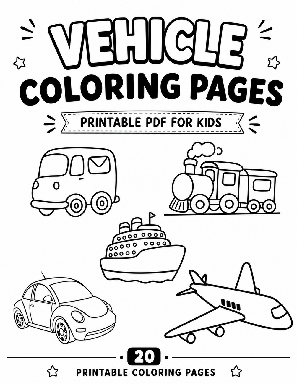 Vehicle Coloring Pages Printable PDF for Kids
