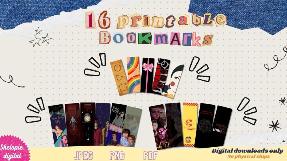 Printable Bookmarks theme: Stranger things, Squid game