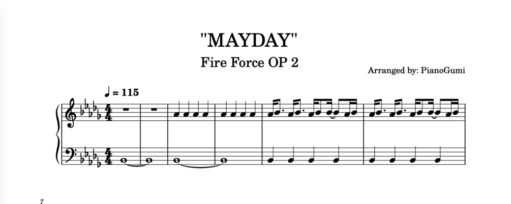 Fire Force OP 2- "MAYDAY" - Piano Sheet Music