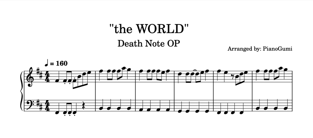 Death Note OP - "the WORLD" - EASY Piano Sheet Music